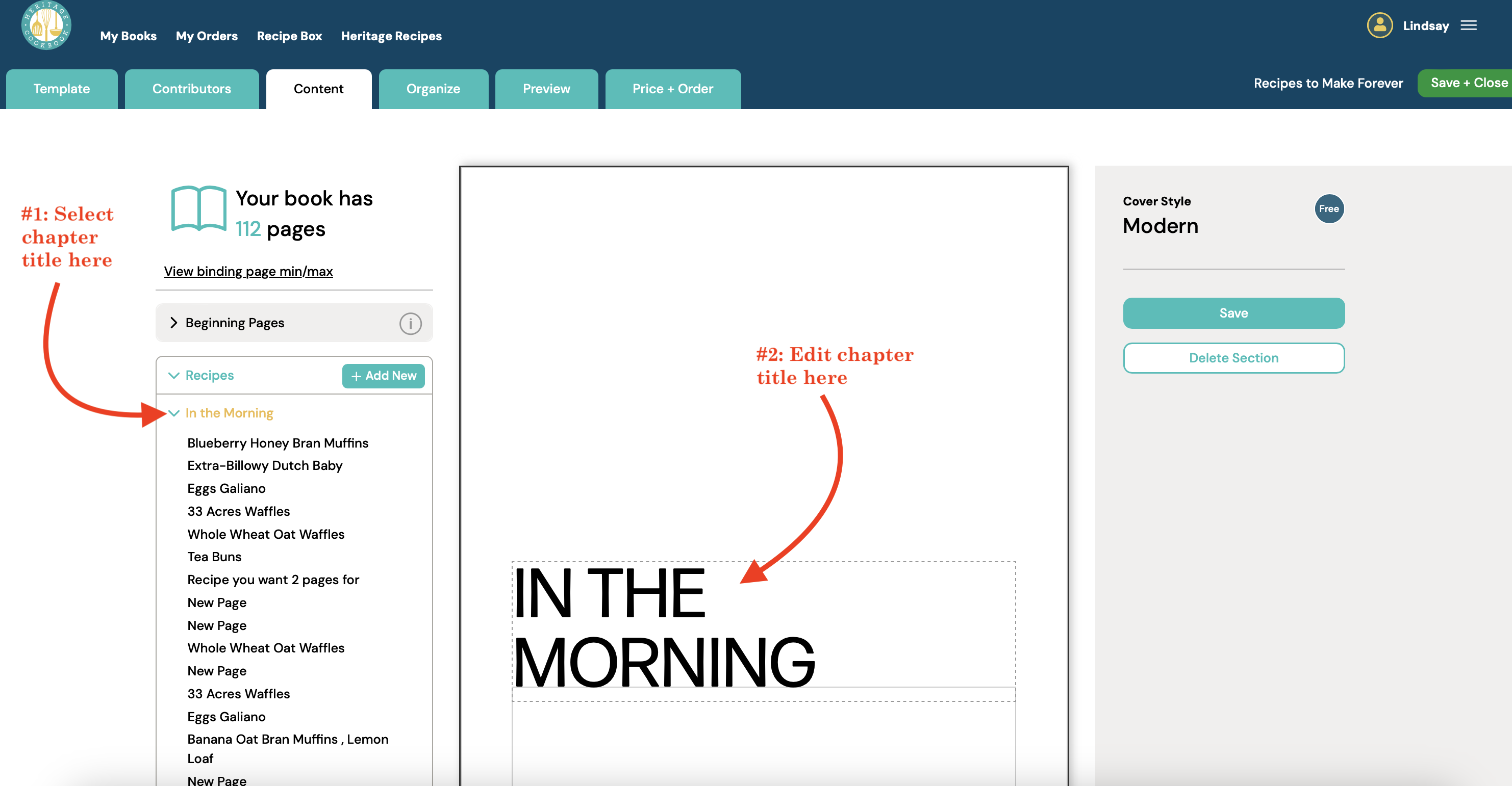 How to edit the title of a section or chapter – Heritage Cookbook
